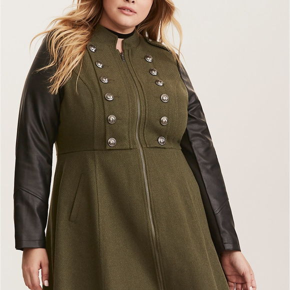 torrid | Jackets & Coats | Torrid Faux Leather Sleeve Long Military ...